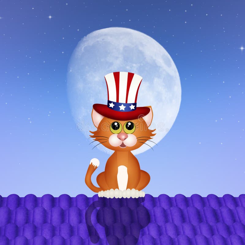 Cat Celebrate Independence Day Stock Illustration - Illustration of ...