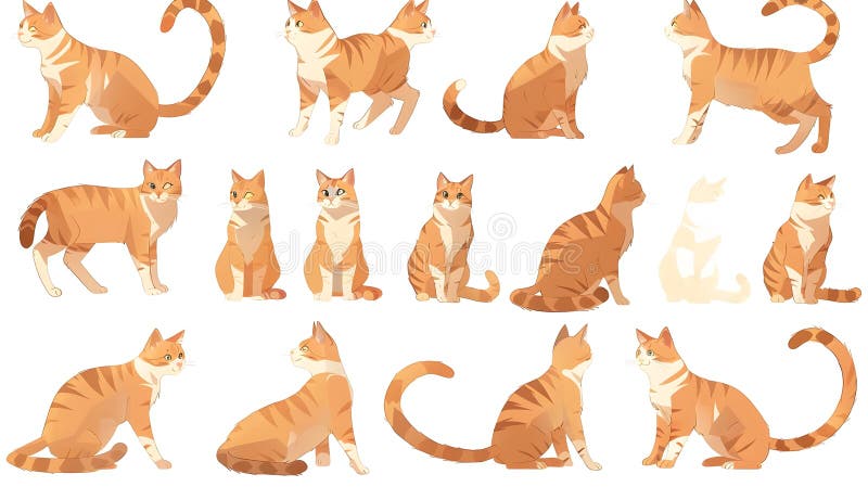 Cat Character Sheet with Multiple Poses Generative AI Stock ...