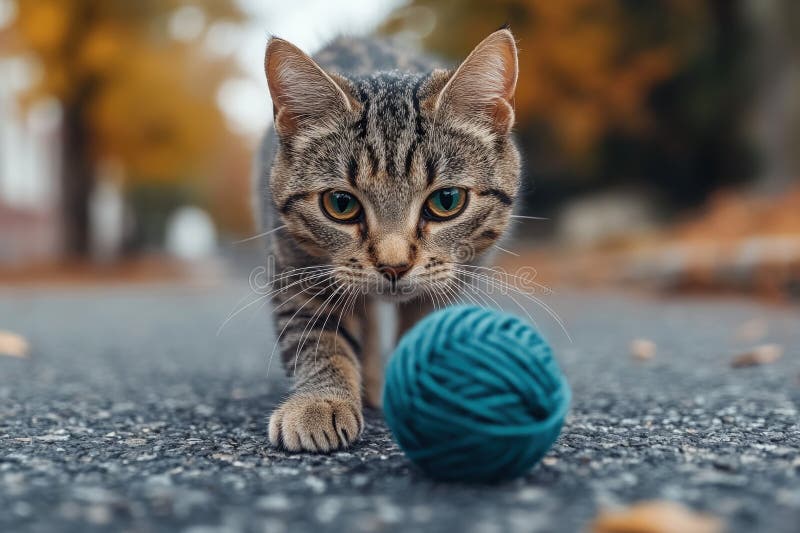 A Cat Chasing a Ball of Yarn, Playful and Whimsical, Everyday Scene ...