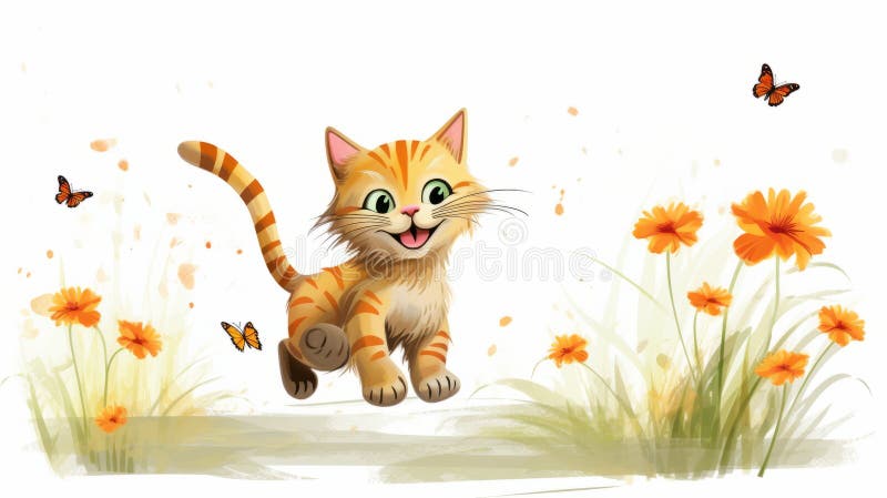 Cat Chasing Butterfly stock illustration. Illustration of ginger ...