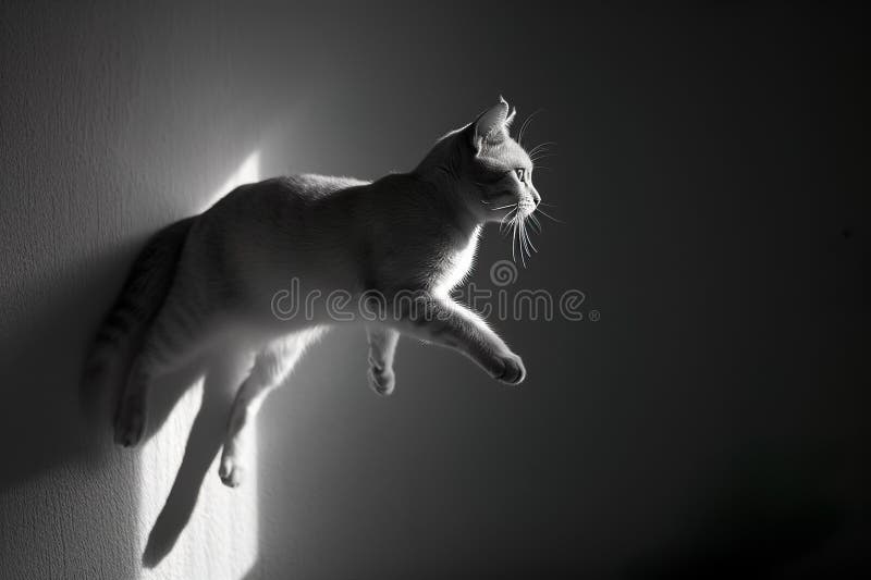 Cat Chasing a Laser Pointer and Bouncing Off the Walls Stock ...