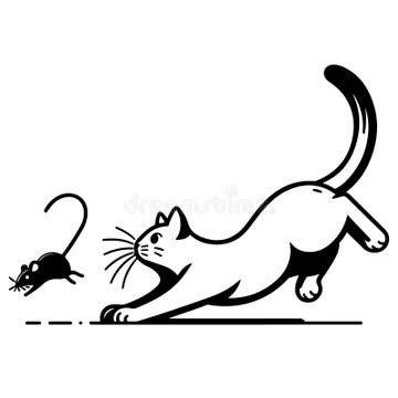 Cat Chasing a Mouse in Black and White Vector Style Stock Vector ...