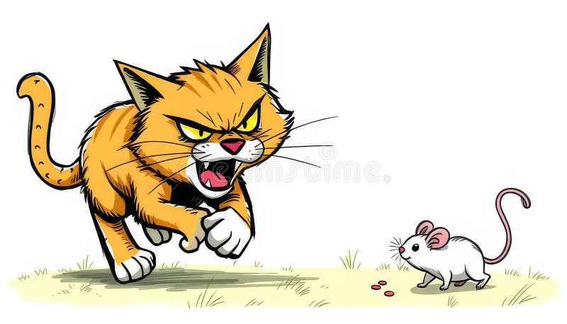 A cat is chasing a mouse stock image. Image of cartoon - 341692447