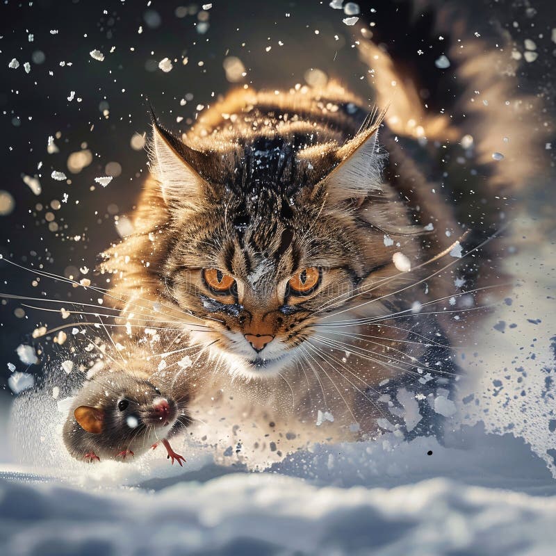 A cat is chasing a mouse stock illustration. Illustration of cute ...