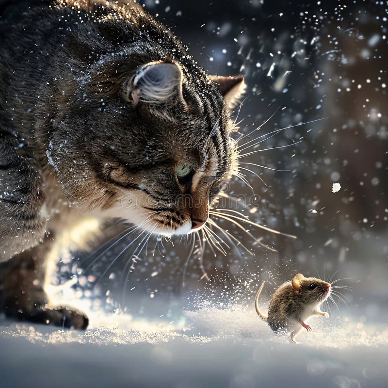 A cat is chasing a mouse stock illustration. Illustration of furry ...