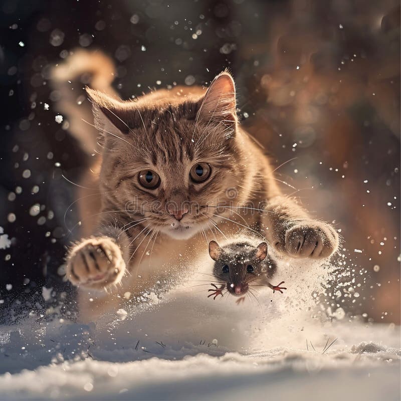 A cat is chasing a mouse stock illustration. Illustration of winter ...