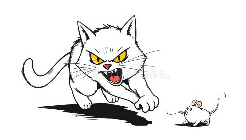 A cat is chasing a mouse stock illustration. Illustration of line ...