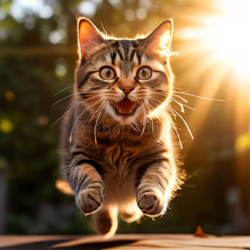 A Cat Chasing after Sunbeams in a Playful Game of Light and Shd Stock ...