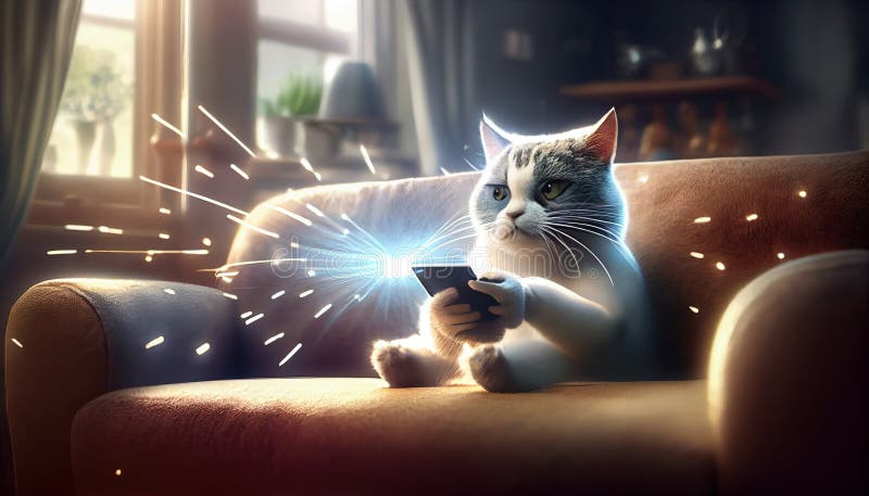 Cat checking his phone stock illustration. Illustration of conference ...