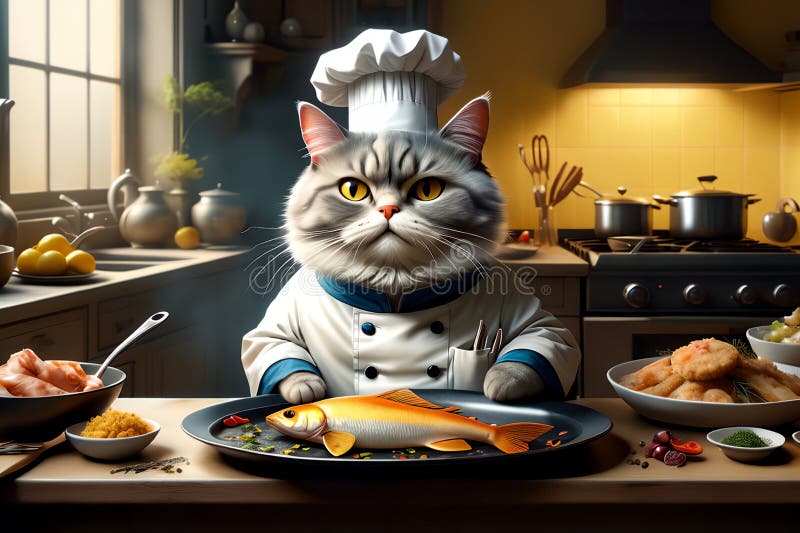 Professional Chef, Cute Cat in a Chef S Hat Prepares Pizza Stock Image ...