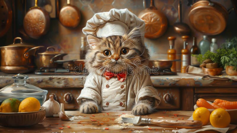 Cat Chef in Cozy Kitchen - Generative Ai Stock Illustration ...