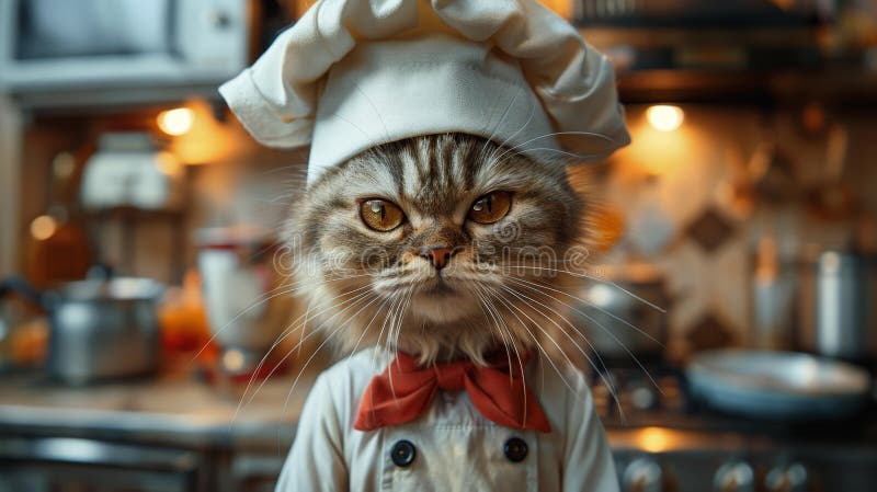 Cat Chef in a Cozy Kitchen - Generative Ai Stock Illustration ...