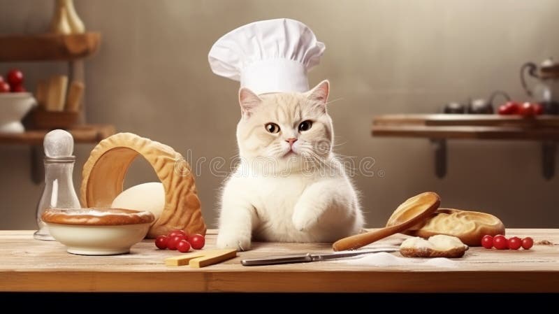 A Cat in Chef Hat with Bread Ingredient. Ai Generative Stock ...