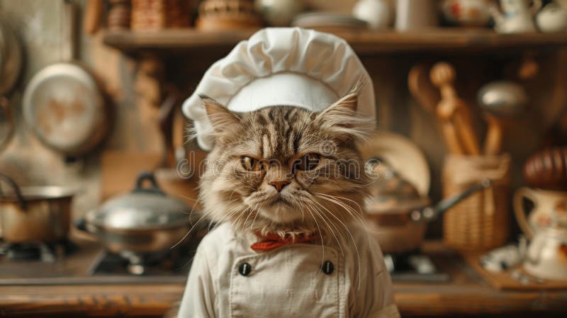 Cat Chef in Kitchen - Generative Ai Stock Illustration - Illustration ...