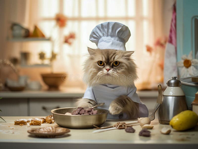 Cat Chef in the Kitchen Who is Cooking Stock Illustration ...