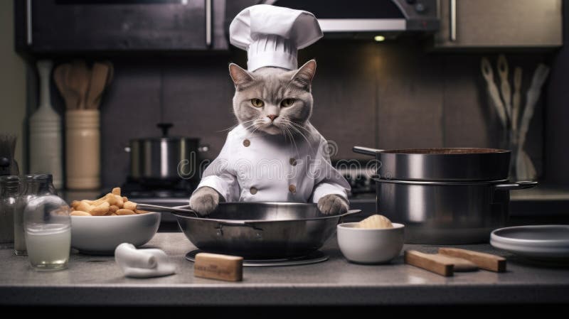 The Cat Chef, Perfecting a Tasty Recipe Stock Image - Image of chef ...