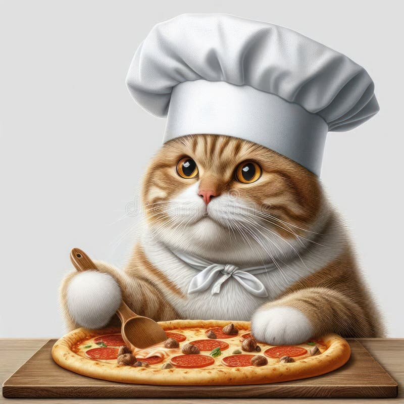 A Cat in a Chef S Hat is Cooking Pizza. Stock Image - Image of flavor ...