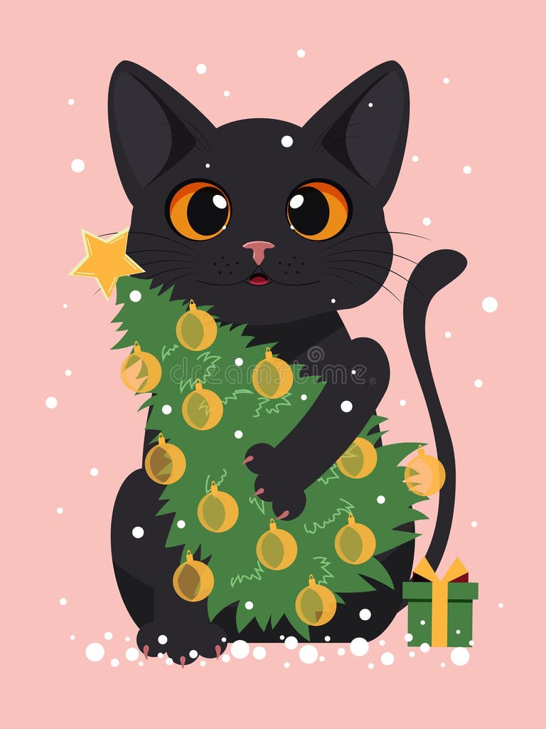 Cat Christmas Tree Cartoon Stock Illustrations – 8,704 Cat Christmas ...