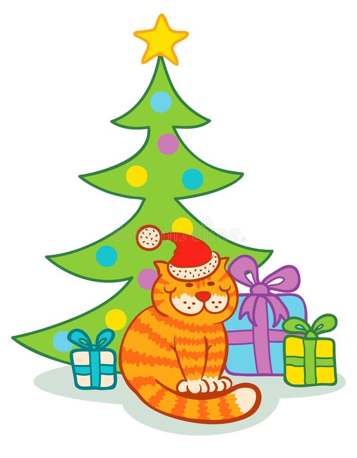 Cat Christmas Tree Cartoon Stock Illustrations – 8,704 Cat Christmas ...
