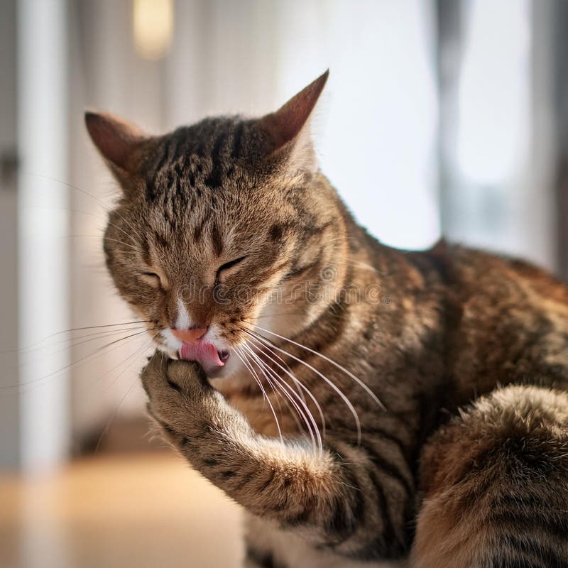 Cat cleaning, AI generated stock illustration. Illustration of ...