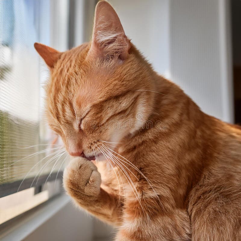 Cat cleaning, AI generated stock illustration. Illustration of sofa ...