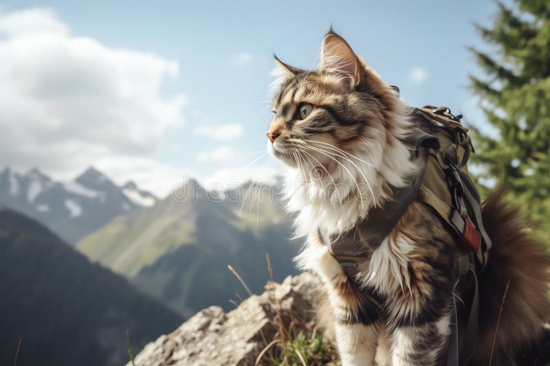 Cat with a Climbing Harness in the Austrian Mountains Beautiful Nature ...