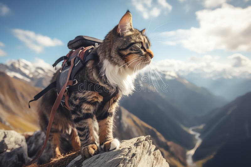 Cat with a Climbing Harness in the Austrian Mountains Beautiful Nature ...