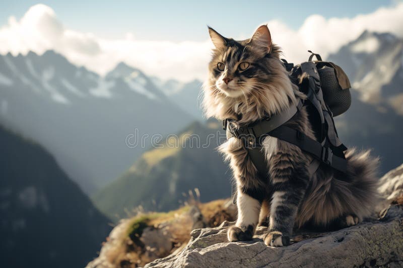 Cat with a Climbing Harness in the Austrian Mountains Beautiful Nature ...