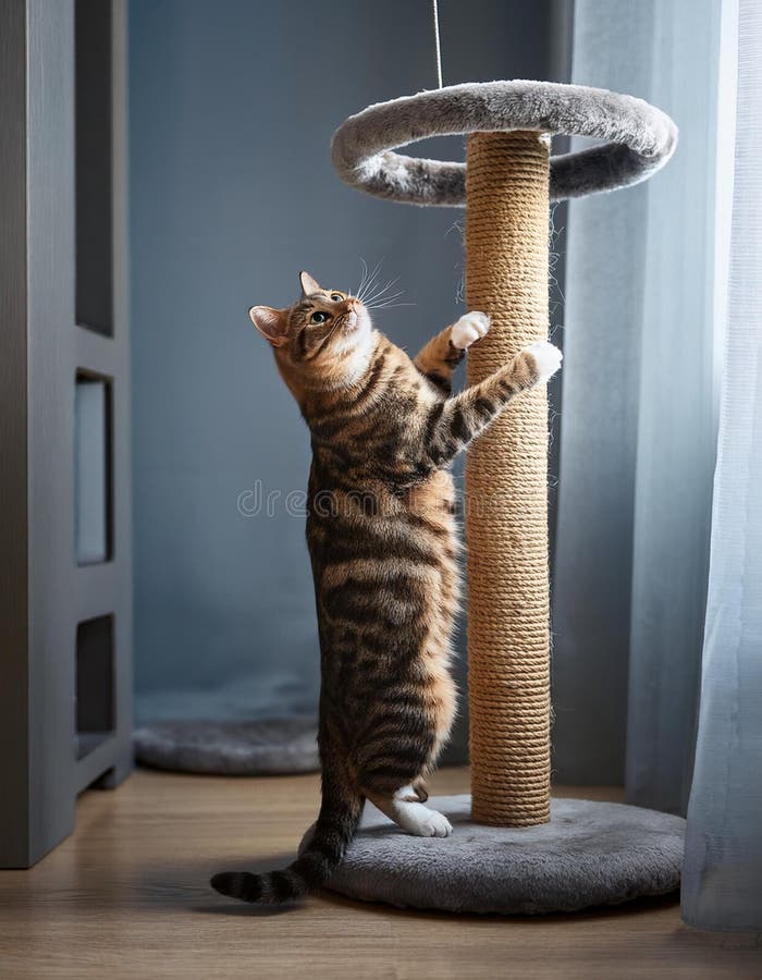 Cat Climbing on Cat Toy Tower. Stock Illustration - Illustration of ...