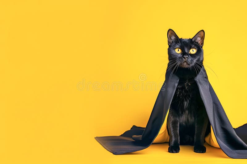 Cat in a Cloak of a Superhero on Solid Background Stock Photo - Image ...