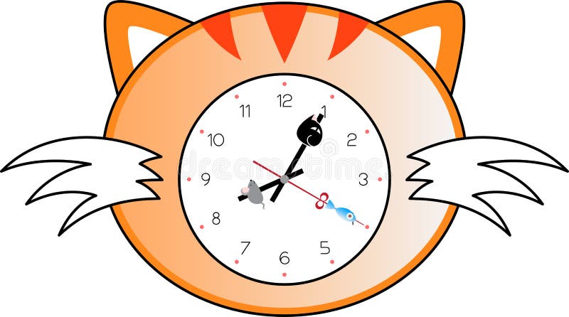 Cat Clock stock vector. Illustration of tail, hands, animal - 10876758