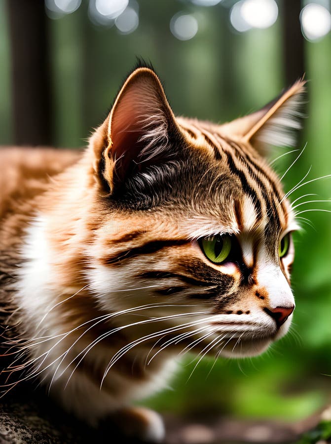 HD Closeup Photo of Cat in Forest. Stock Illustration - Illustration of ...