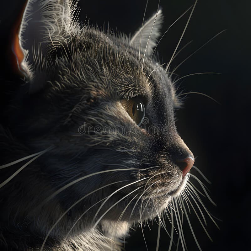 Cat Closeup in Dramatic Lighting, Highlighting Detailed Features Stock ...