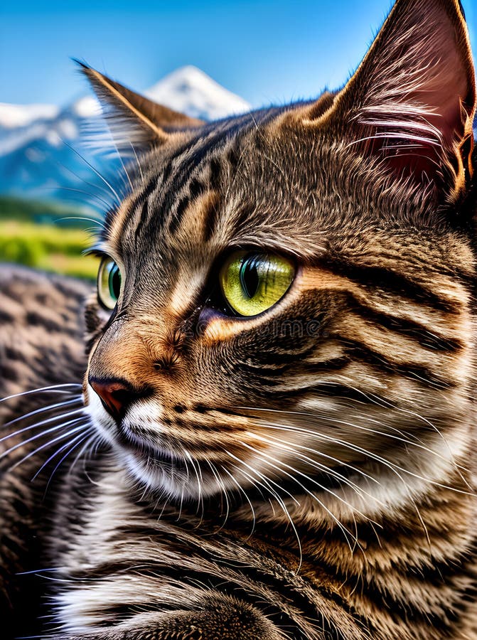 Cat Closeup Mountains Highly Detailed HDR K. Stock Illustration ...