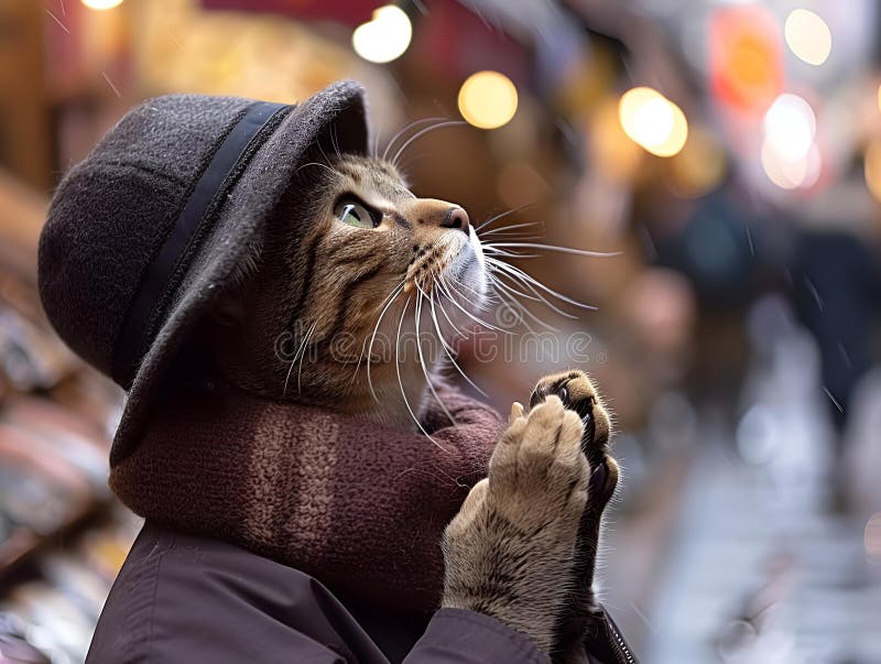 Cat in Clothes Praying To God Stock Illustration - Illustration of ...
