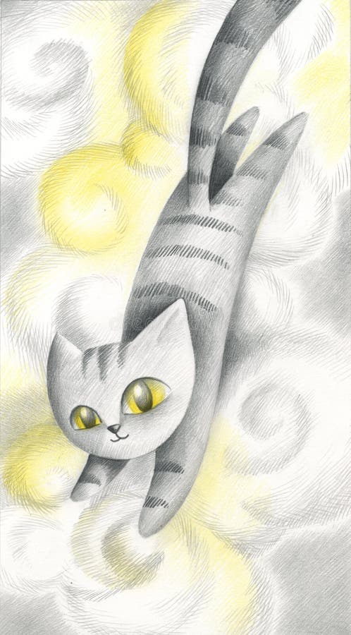 Cat in the Clouds - Artwork Stock Illustration - Illustration of ...