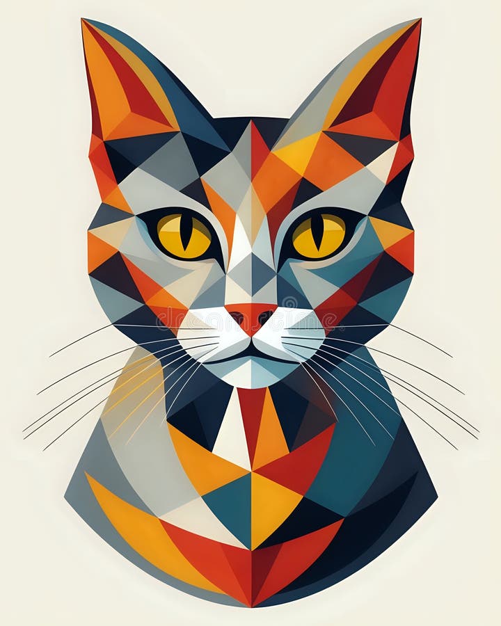 A Cat with a Colorful Face is Shown with a Geometric Pattern Stock ...