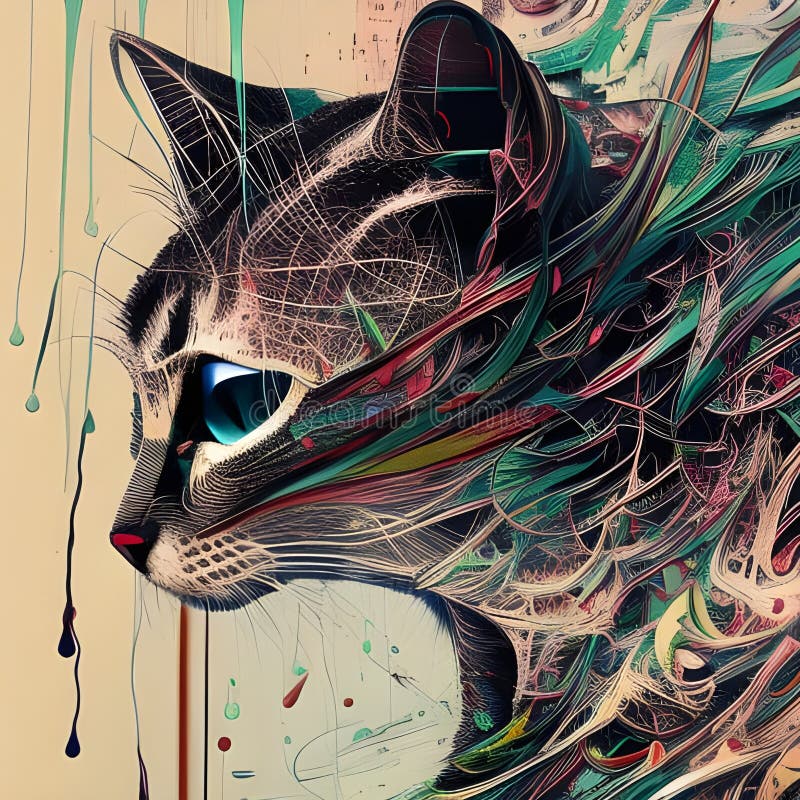 Cat colourful sketch stock illustration. Illustration of mural - 291778877