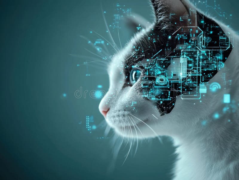 A Cat with a Computer Chip in Its Head Stock Illustration ...
