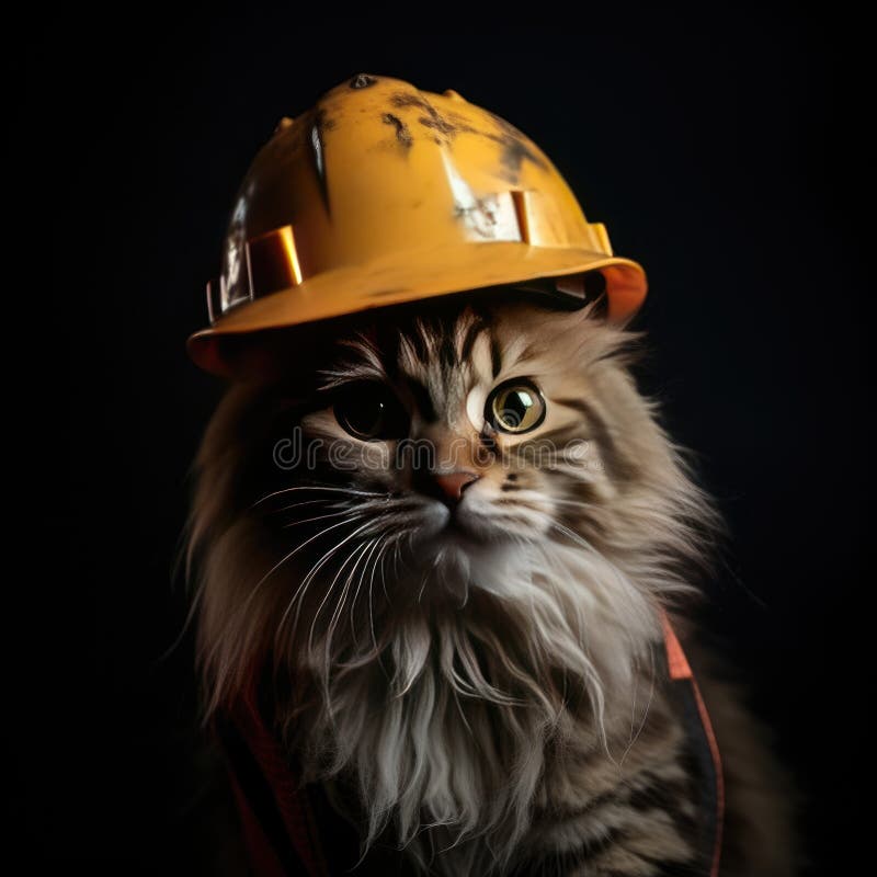 A Cat in a Construction Helmet Stock Photo - Image of generated, build ...