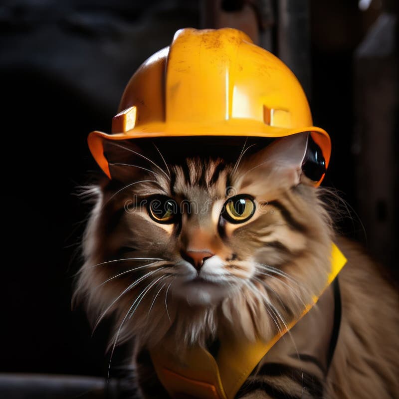 A Cat in a Construction Helmet Stock Image - Image of creative, tool ...