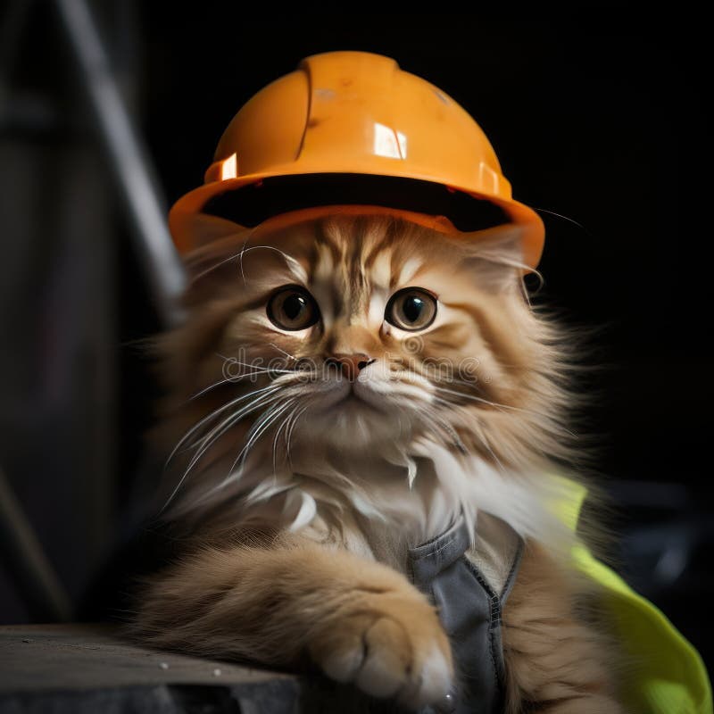 A Cat in a Construction Helmet Stock Photo - Image of construction ...