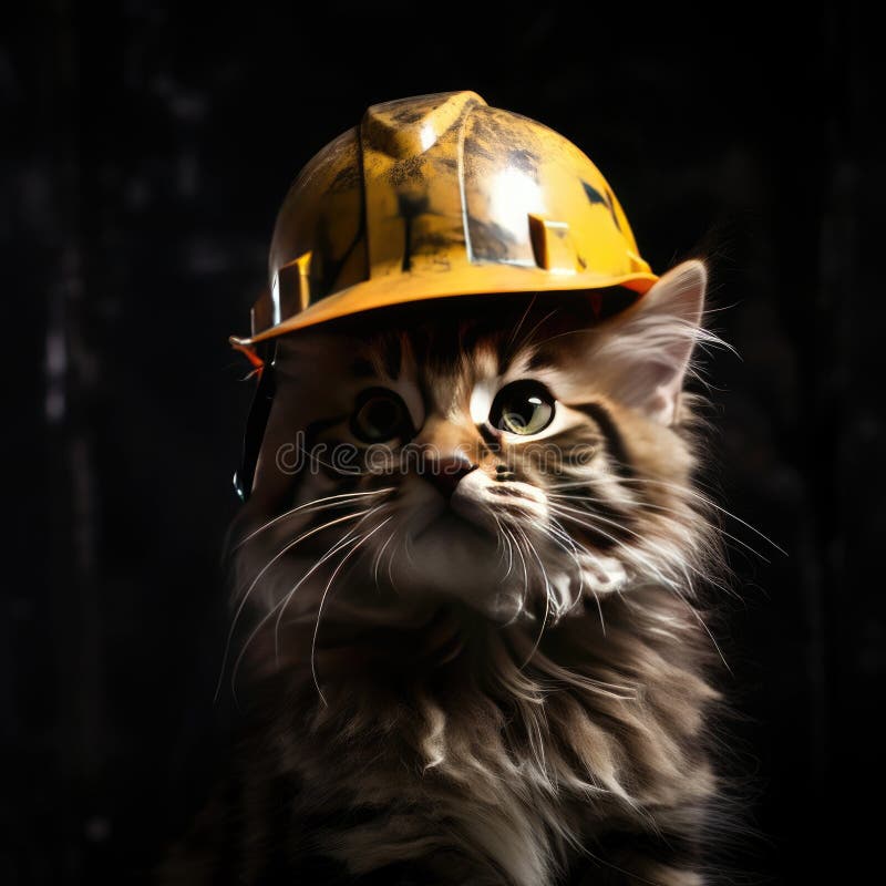 A Cat in a Construction Helmet Stock Image - Image of build, isolated ...