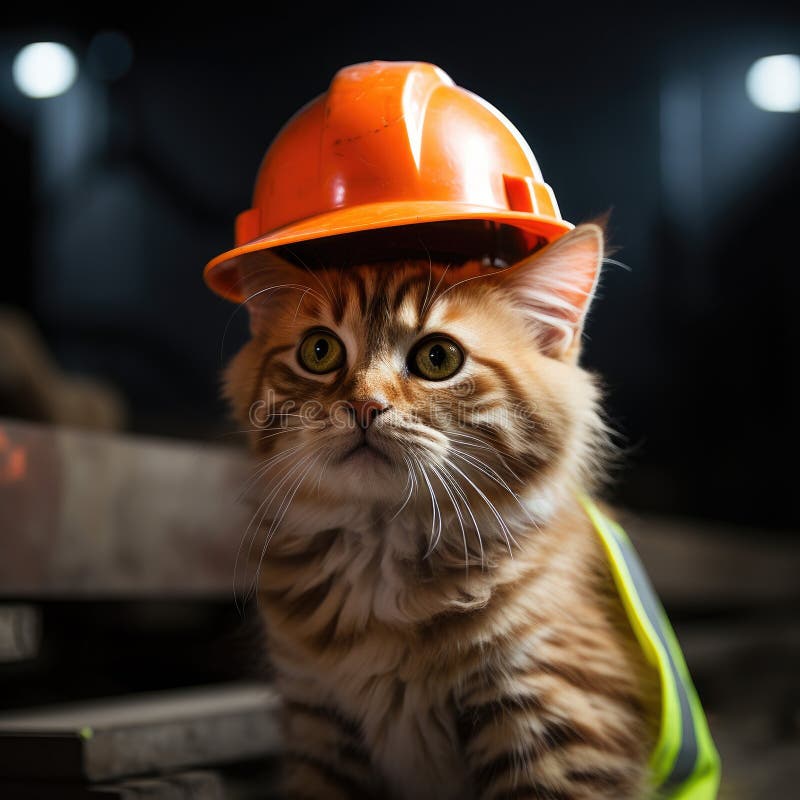A Cat in a Construction Helmet Stock Image - Image of carpenter ...