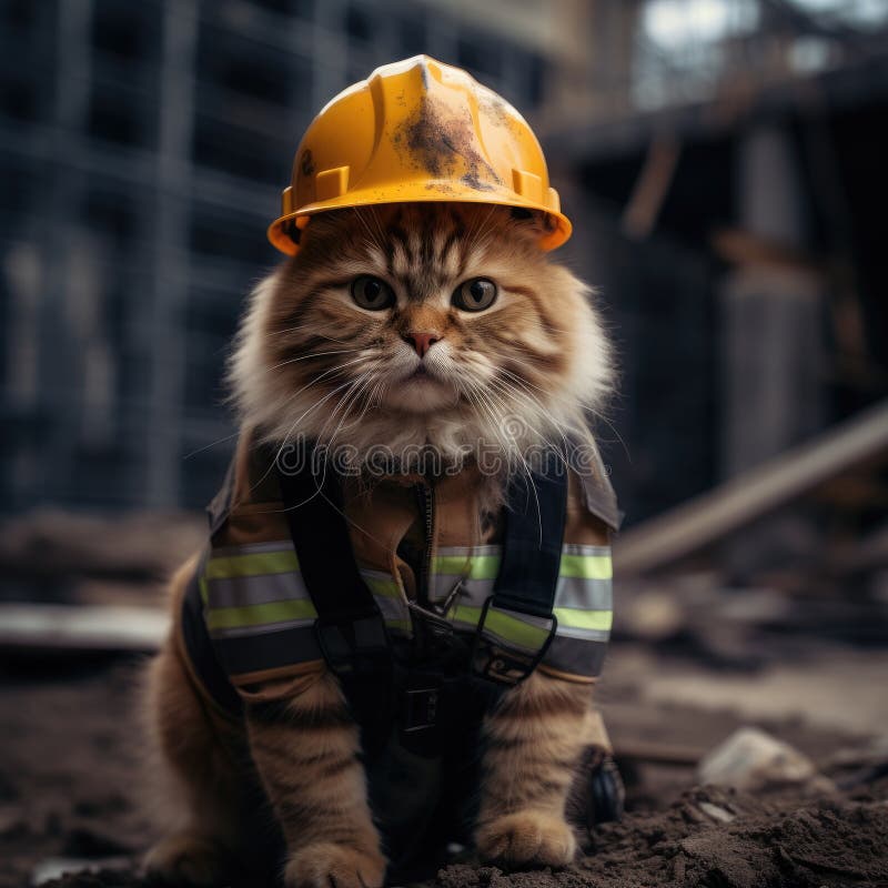 A Cat in a Construction Helmet Stock Image - Image of fixing, project ...