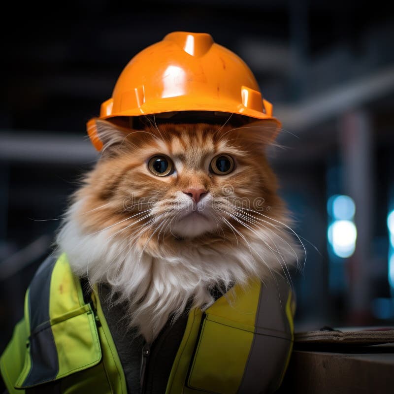 A Cat in a Construction Helmet Stock Image - Image of contractor ...