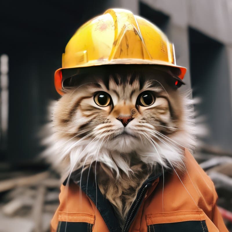 A Cat in a Construction Helmet Stock Image - Image of equipment, safety ...