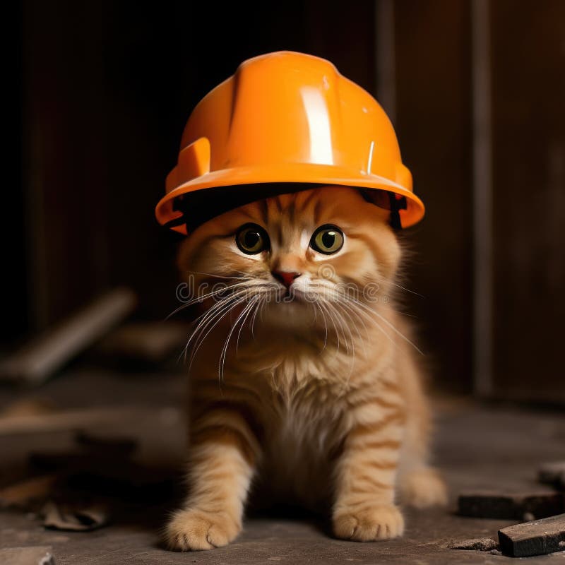 A Cat in a Construction Helmet Stock Photo - Image of creative, project ...