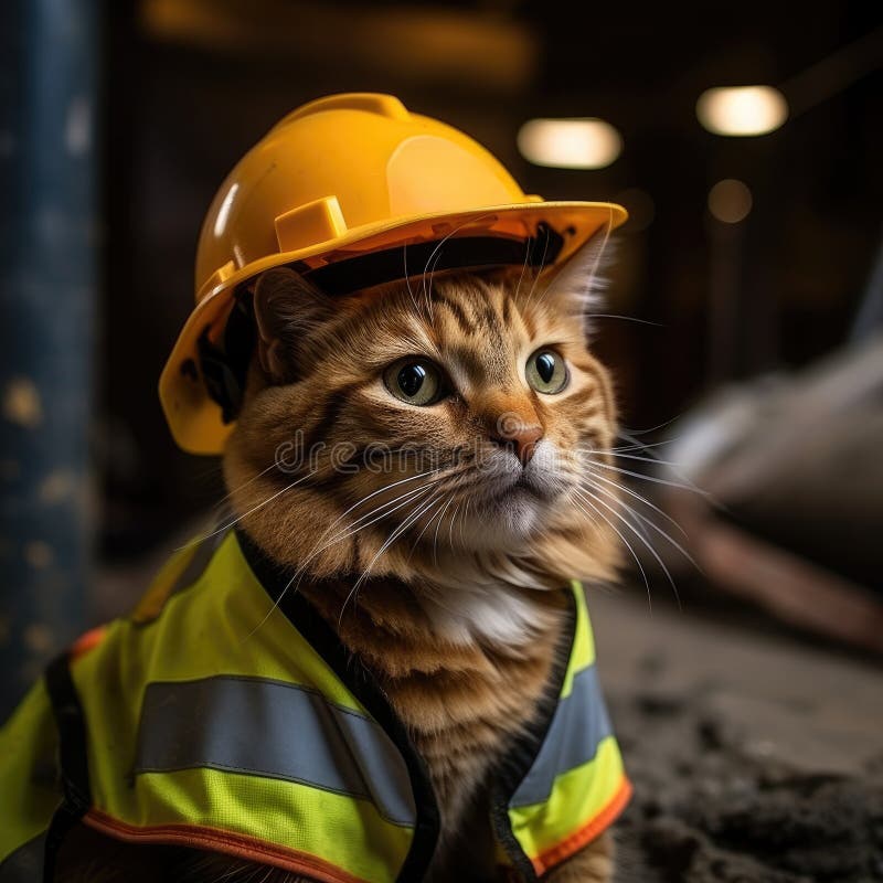 A Cat in a Construction Helmet Stock Image - Image of repair, repairman ...
