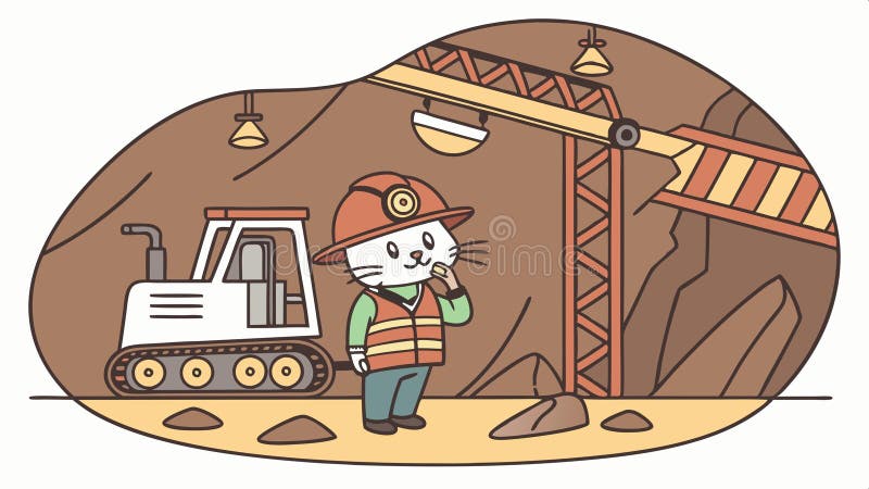 Cat Construction Worker in Tunnel with Machinery Vector Design ...